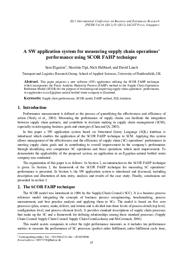 Pdf A Sw Application System For Measuring Supply Chain Operations Performance Using Scor