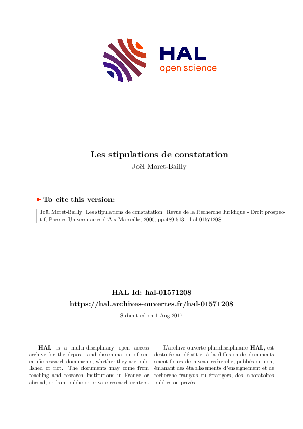(PDF) Les stipulations de constatation