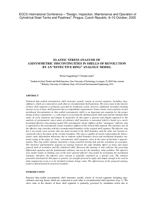 (PDF) Elastic stress analysis of axisymmetric discontinuities in shells of revolution by an ...