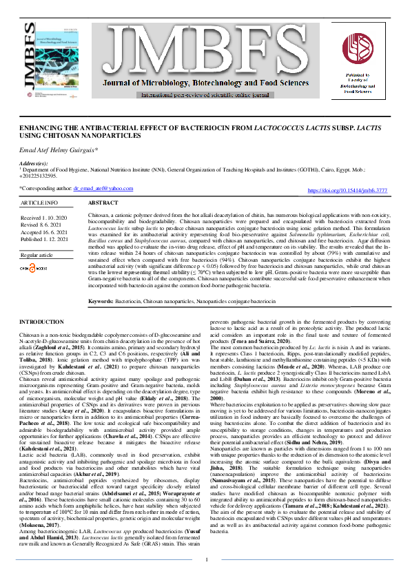 Pdf Enhancing The Antibacterial Effect Of Bacteriocin From Lactococcus Lactis Subsp Lactis