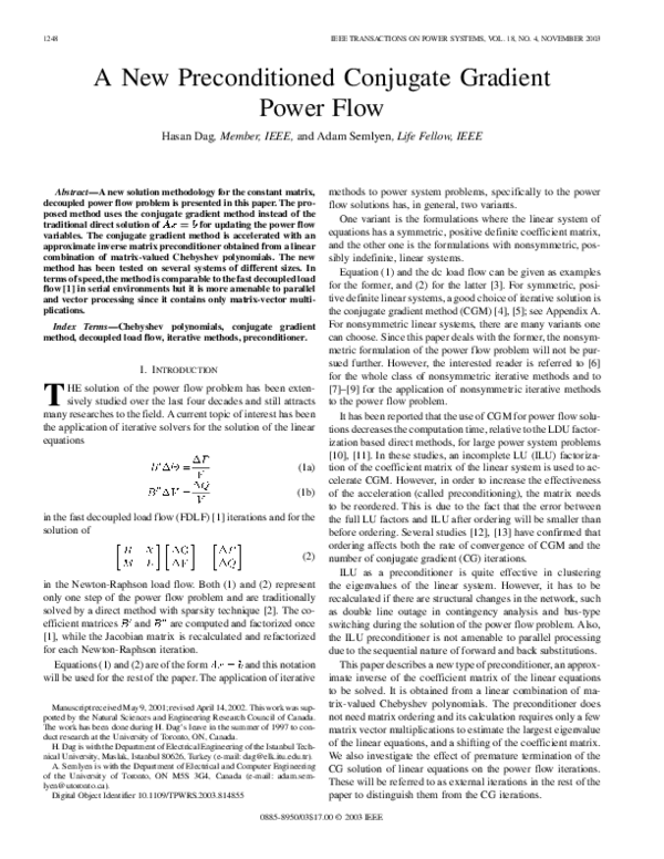 (PDF) A new preconditioned conjugate gradient power flow