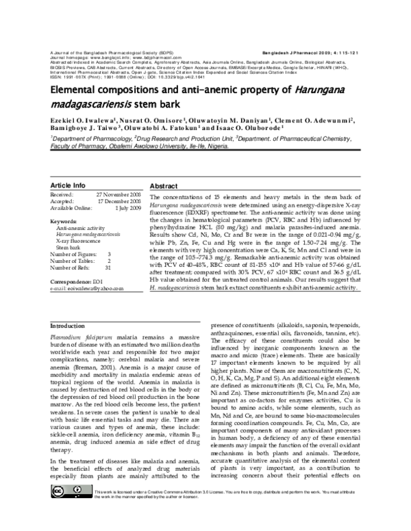 (PDF) Elemental compositions, anti-anaemic, antimalarial and anti ...