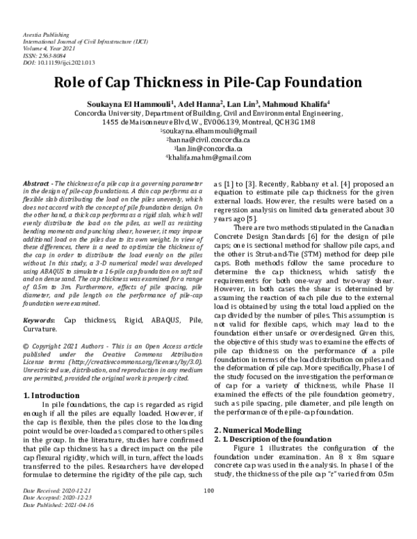(PDF) Role of Cap Thickness in Pile-Cap Foundation