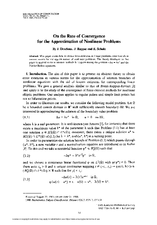 (PDF) On the Rate of Convergence for the Approximation of Nonlinear Problems