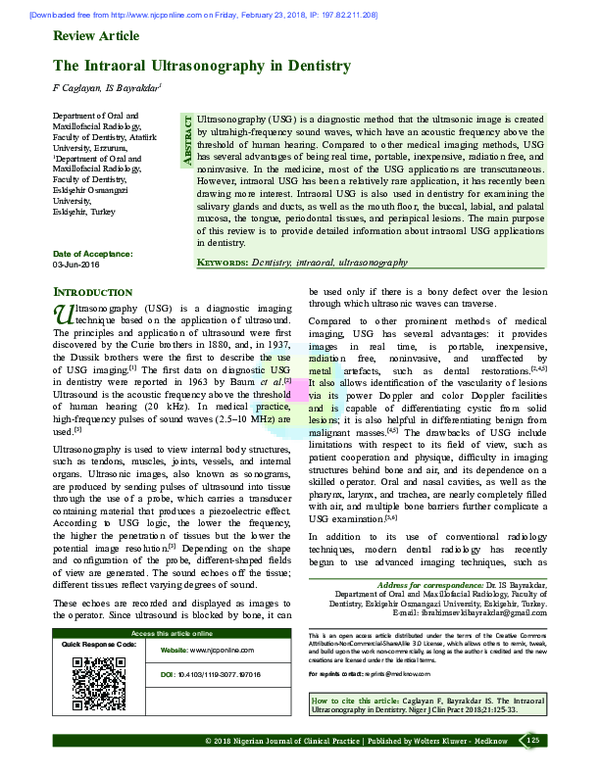 (PDF) The intraoral ultrasonography in dentistry