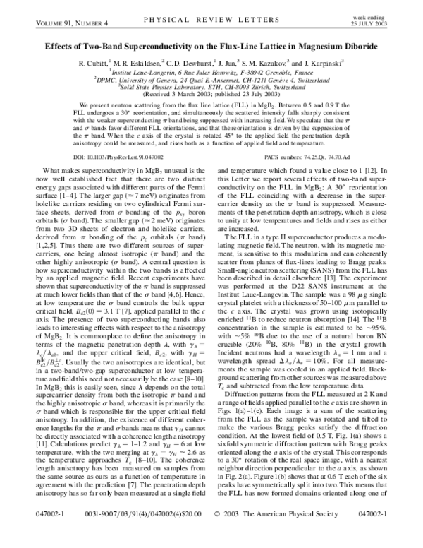 (PDF) Effects of Two-Band Superconductivity on the Flux-Line Lattice in Magnesium Diboride