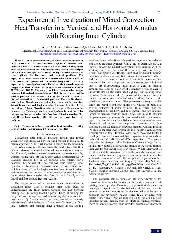 (PDF) Experimental Investigation of Mixed Convection Heat Transfer in a Vertical and Horizontal ...