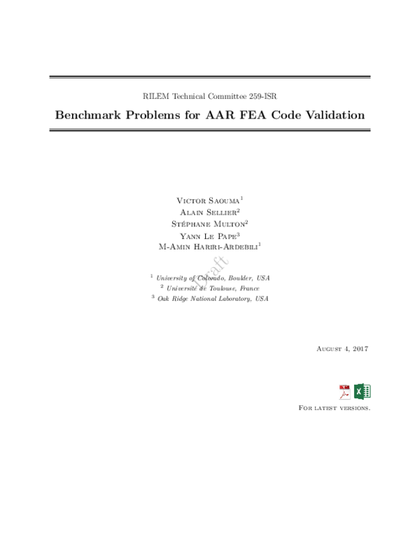(PDF) Benchmark Problems for AAR FEA Code Validation