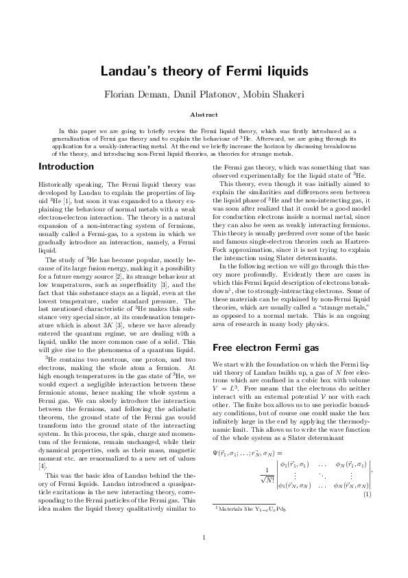 (PDF) Landau’s theory of Fermi liquids