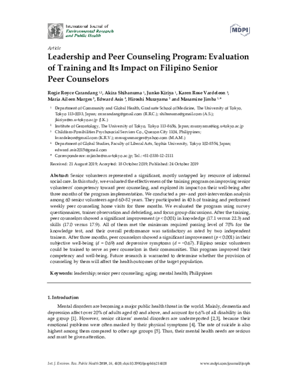 (PDF) Leadership and Peer Counseling Program: Evaluation of Training ...