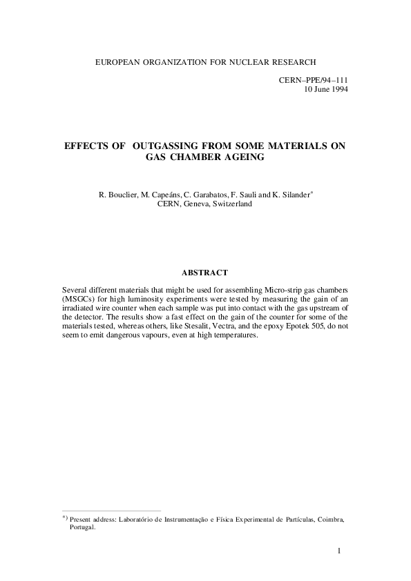(PDF) Effects of outgassing from some materials on gas chamber ageing