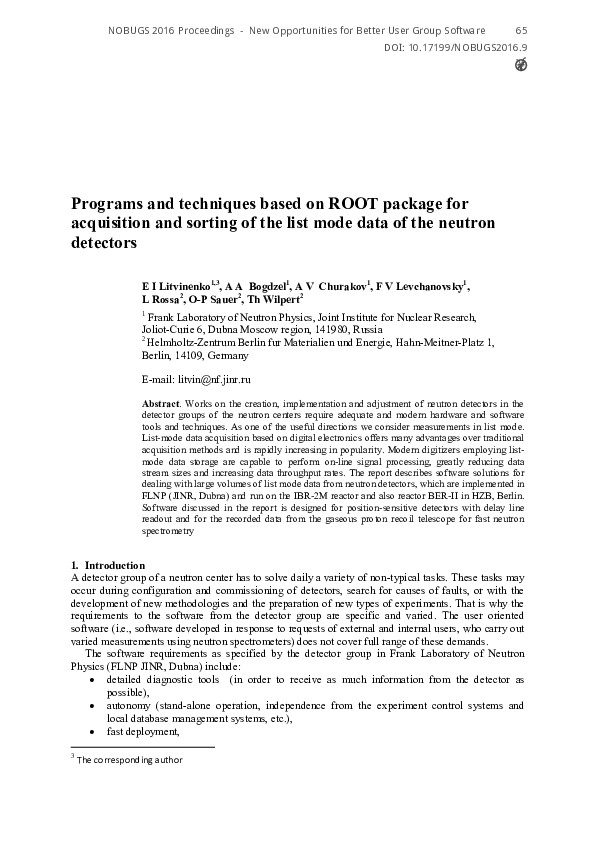 Pdf Programs And Techniques Based On Root Package For Acquisition And Sorting Of The List Mode
