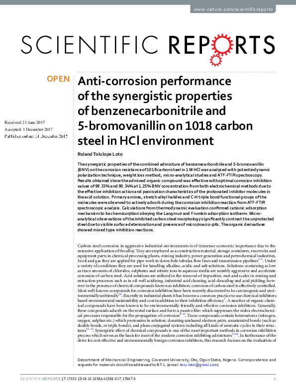 (PDF) Anti-corrosion performance of the synergistic properties of ...