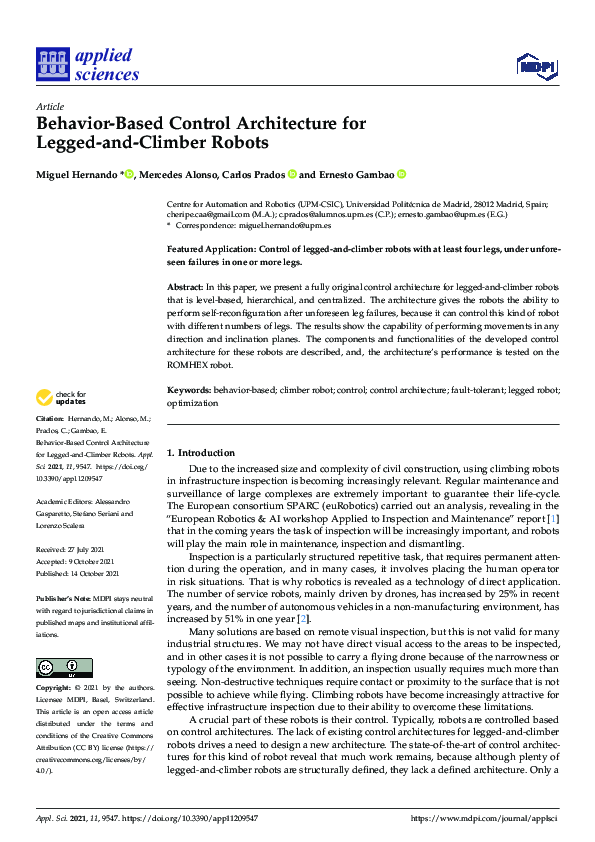 (PDF) Behavior-Based Control Architecture for Legged-and-Climber Robots