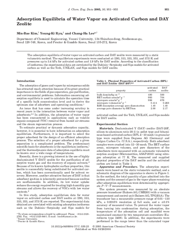 (PDF) Adsorption Equilibria of Water Vapor on Activated Carbon and DAY Zeolite