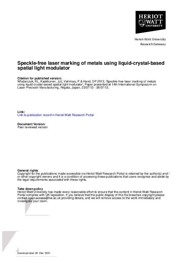 (PDF) Speckle-free laser marking of metals using liquid-crystal-based ...