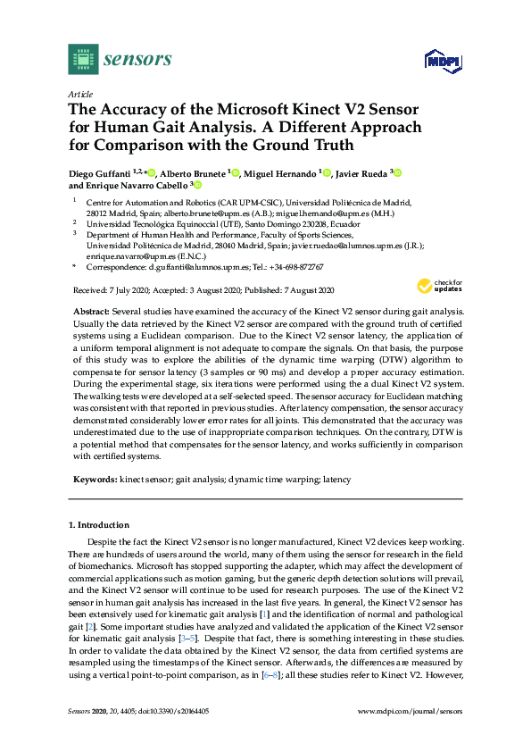 (PDF) The Accuracy of the Microsoft Kinect V2 Sensor for Human Gait Analysis. A Different ...