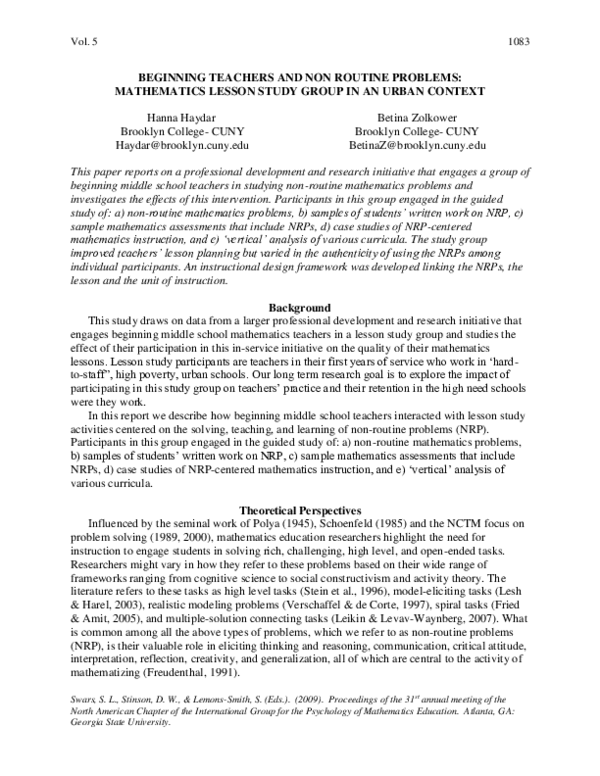 (PDF) Beginning teachers and non-routine problems: Mathematics lesson ...