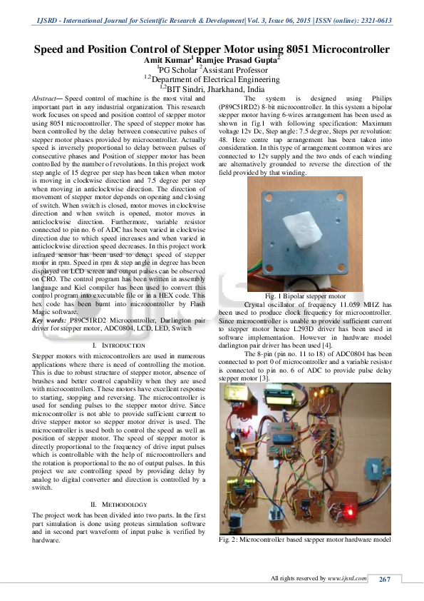 (PDF) Speed and Position Control of Stepper Motor using 8051 Microcontroller