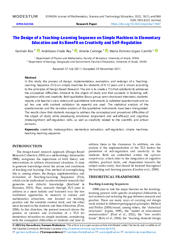 (PDF) The Design of a Teaching-Learning Sequence on Simple Machines in Elementary Education and ...