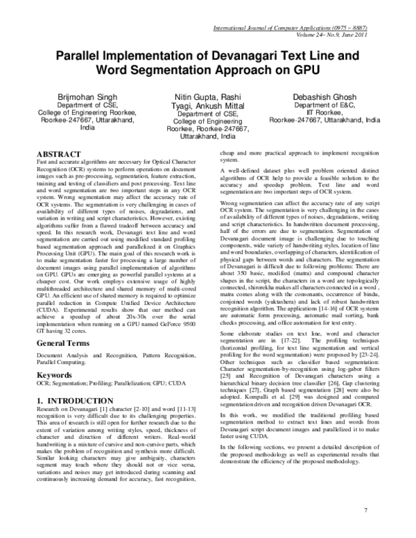 (PDF) GPU-Based Fast Segmentation of Devanagari Text in OCR