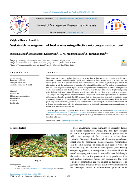 (PDF) Sustainable management of food wastes using effective ...