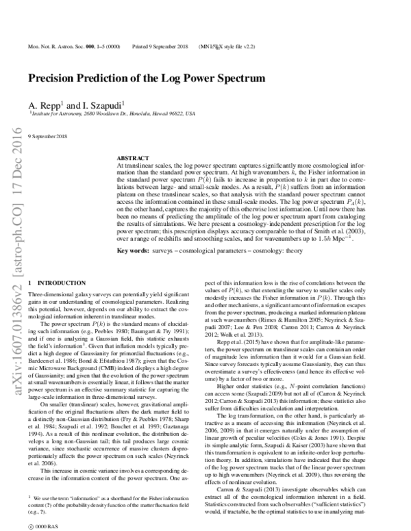 (PDF) Precision prediction of the log power spectrum