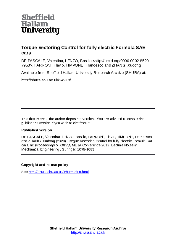(PDF) Torque Vectoring Control for fully electric Formula SAE cars