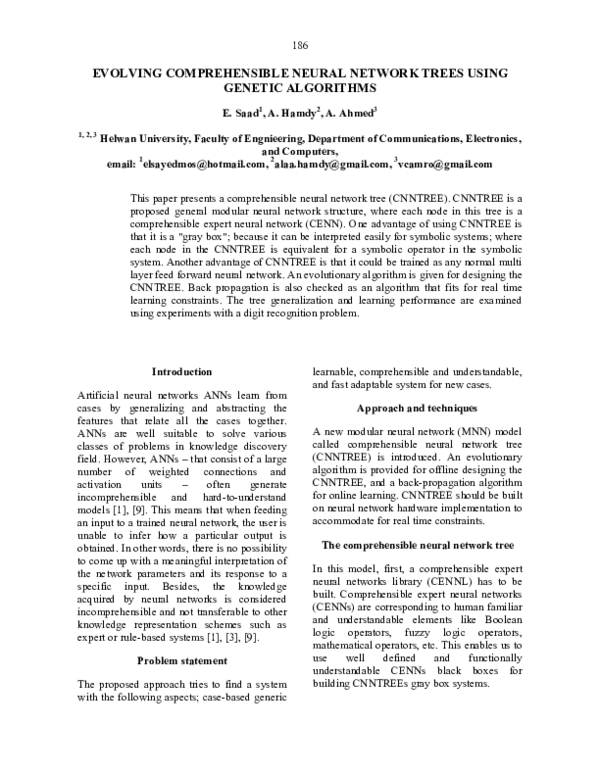 (PDF) Evolving comprehensible neural network trees using genetic algorithms | Amr Kamel ...
