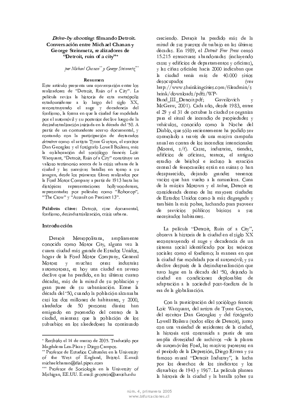 (PDF) Drive-by shooting: filmando Detroit. Conversación entre Michael ...