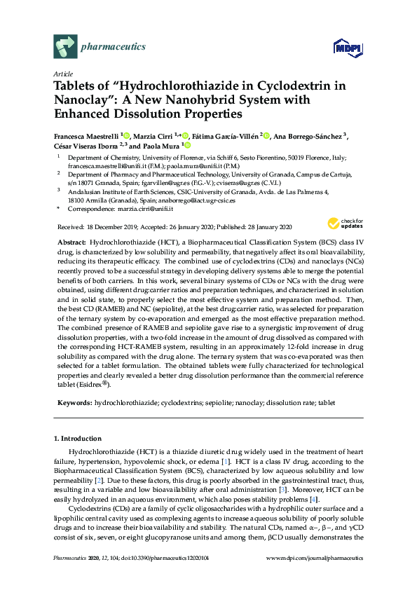 (PDF) Tablets of “Hydrochlorothiazide in Cyclodextrin in Nanoclay”: A ...