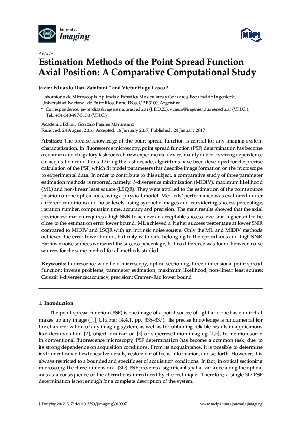 Pdf Estimation Methods Of The Point Spread Function Axial Position A