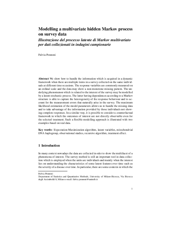 (PDF) Modelling a multivariate hidden Markov process on survey data