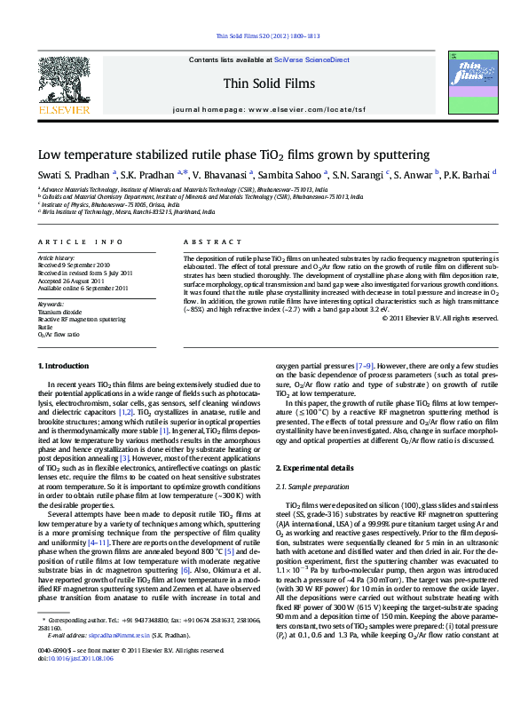 (PDF) Low temperature stabilized rutile phase TiO2 films grown by ...