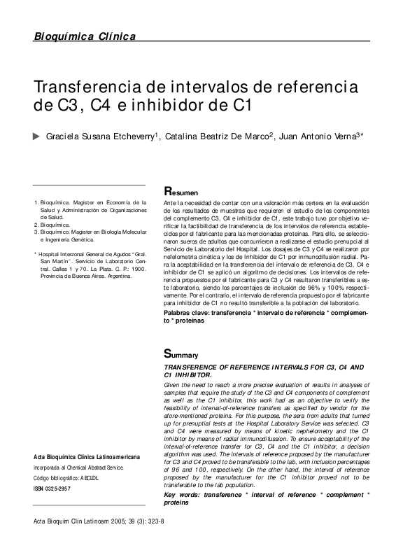 (PDF) Transferencia de intervalos de referencia de C3, C4 e inhibidor de C1