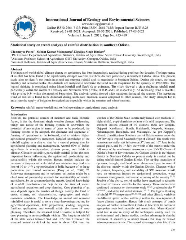 (PDF) Statistical study on trend analysis of rainfall distribution in ...