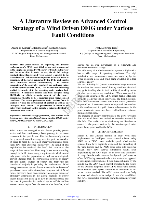(PDF) A Literature Review on Advanced Control Strategy of a Wind Driven DFIG under Various Fault ...