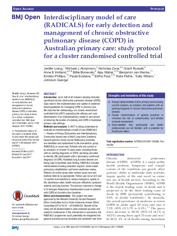 (PDF) Interdisciplinary model of care (RADICALS) for early detection ...