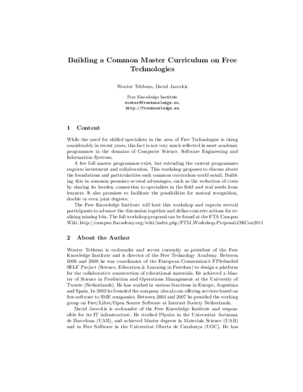 (PDF) Building a Common Master Curriculum on Free Technologies