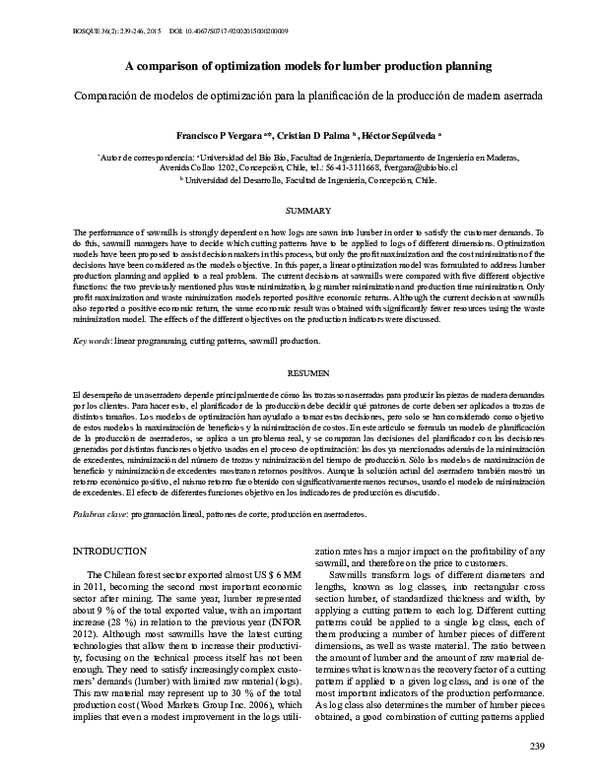 (PDF) A comparison of optimization models for lumber production planning