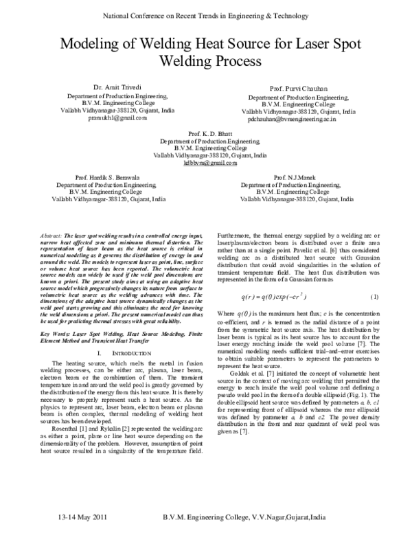 (PDF) Modeling of Welding Heat Source for Laser Spot Welding Process ...