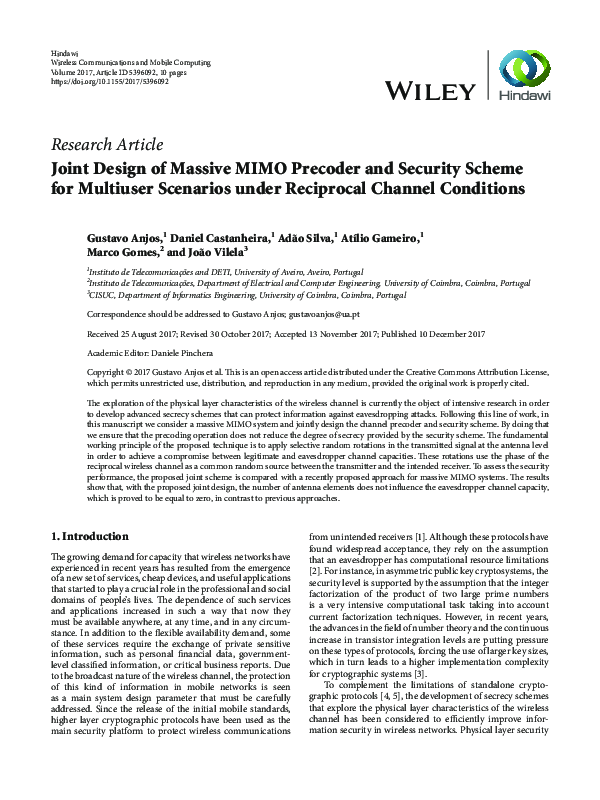 Pdf Joint Design Of Massive Mimo Precoder And Security Scheme For