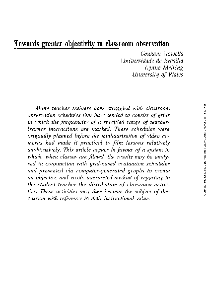 (PDF) Towards greater objectivity in classroom observation