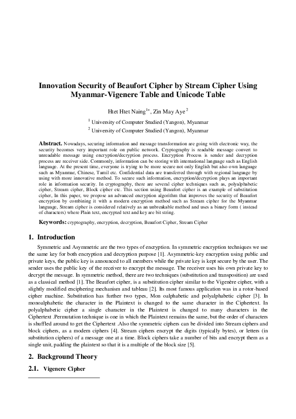 (PDF) Innovation Security of Beaufort Cipher by Stream Cipher Using ...