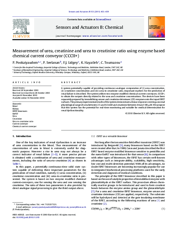 (PDF) Measurement of urea, creatinine and urea to creatinine ratio ...