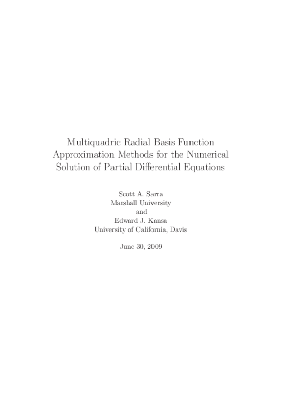 Pdf Multiquadric Radial Basis Function Approximation Methods For The Numerical Solution Of