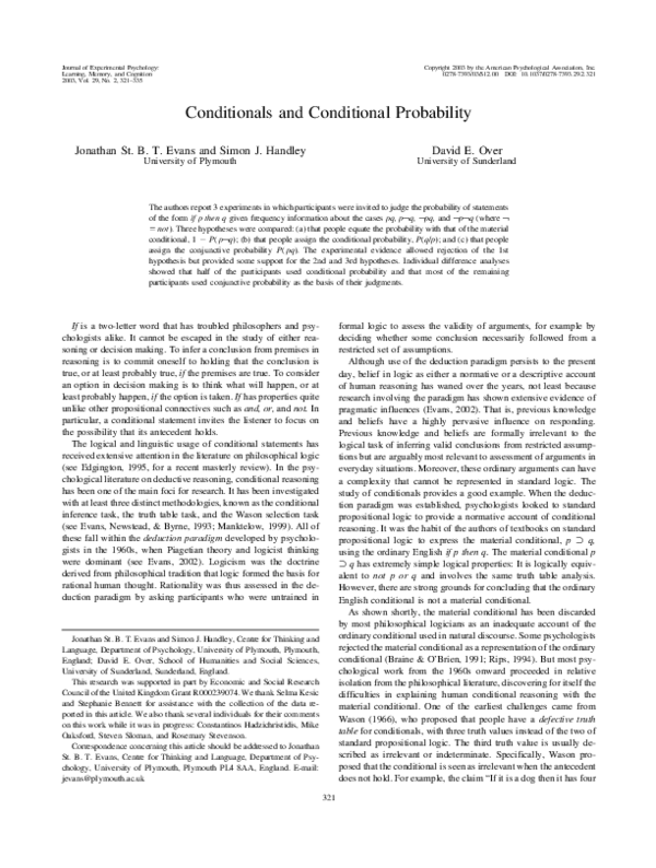 (PDF) Conditionals and conditional probability