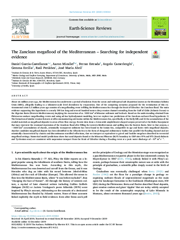 (PDF) The Zanclean megaflood of the Mediterranean – Searching for ...