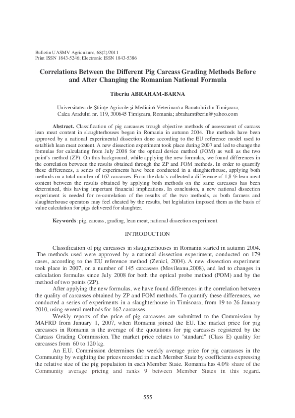 (PDF) Correlations Between the Different Pig Carcass Grading Methods ...