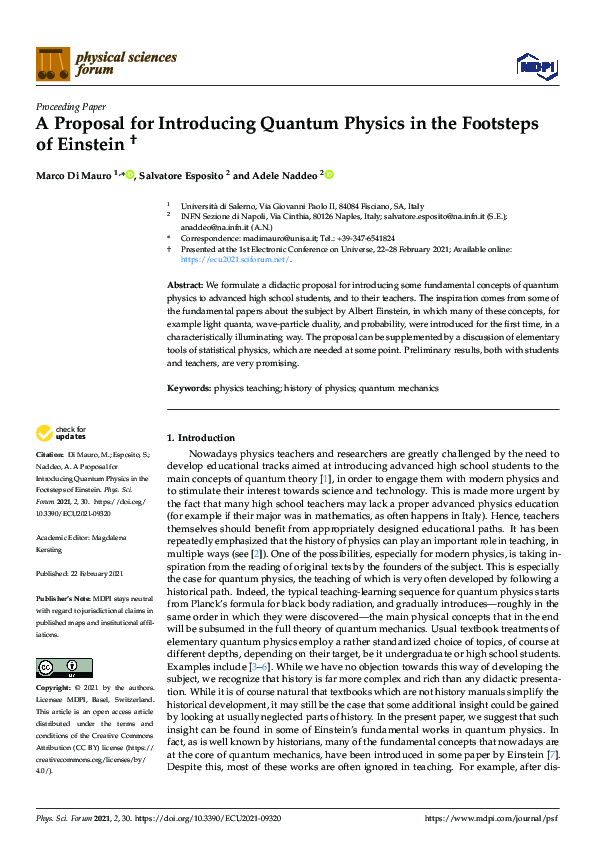 (PDF) A Proposal for Introducing Quantum Physics in the Footsteps of ...